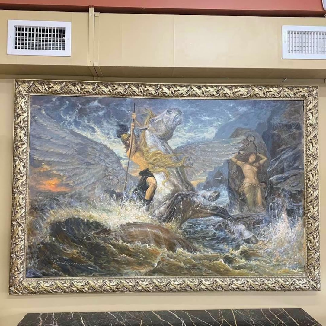 Oil on Canvas Painting Perseus Rescuing Andromeda Sea Horse - Etsy