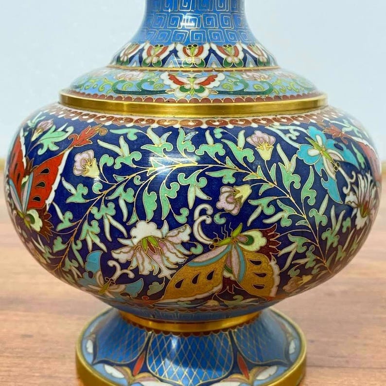 Antique Chinese Pair of Bronze Light Blue Cloisonne Enamel Floral ...