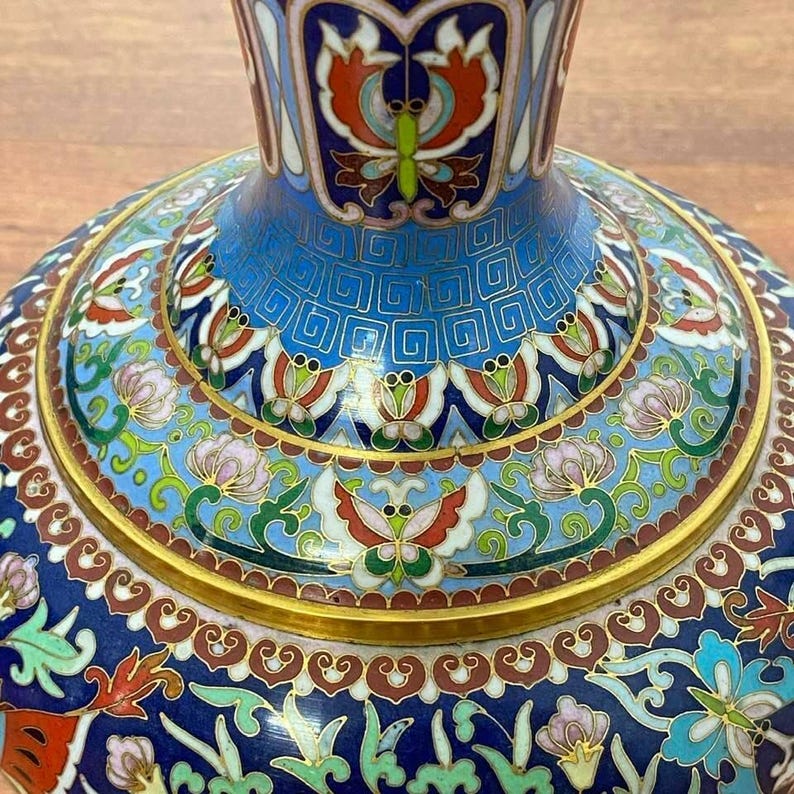 Antique Chinese Pair of Bronze Light Blue Cloisonne Enamel Floral ...