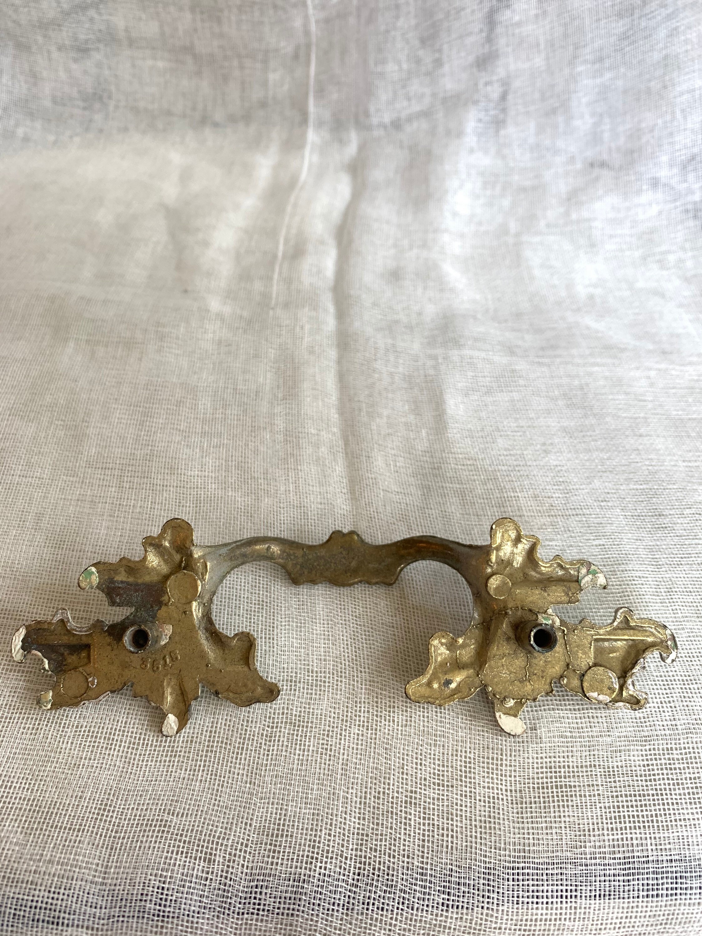 3” Center French Provincial Filigree Brass Drawer Pull ~ Gold & White ...