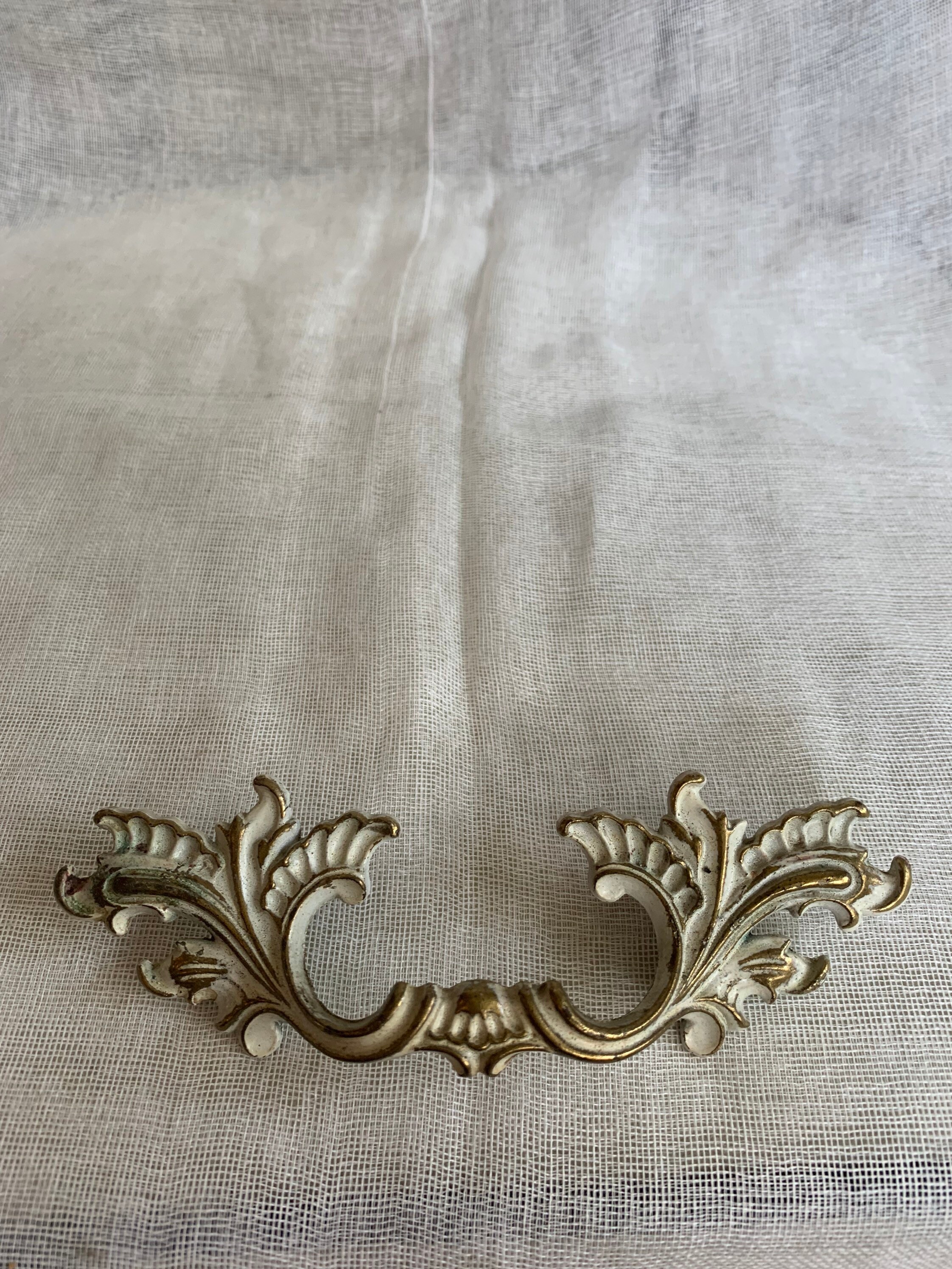 3” Center French Provincial Filigree Brass Drawer Pull ~ Gold & White ...