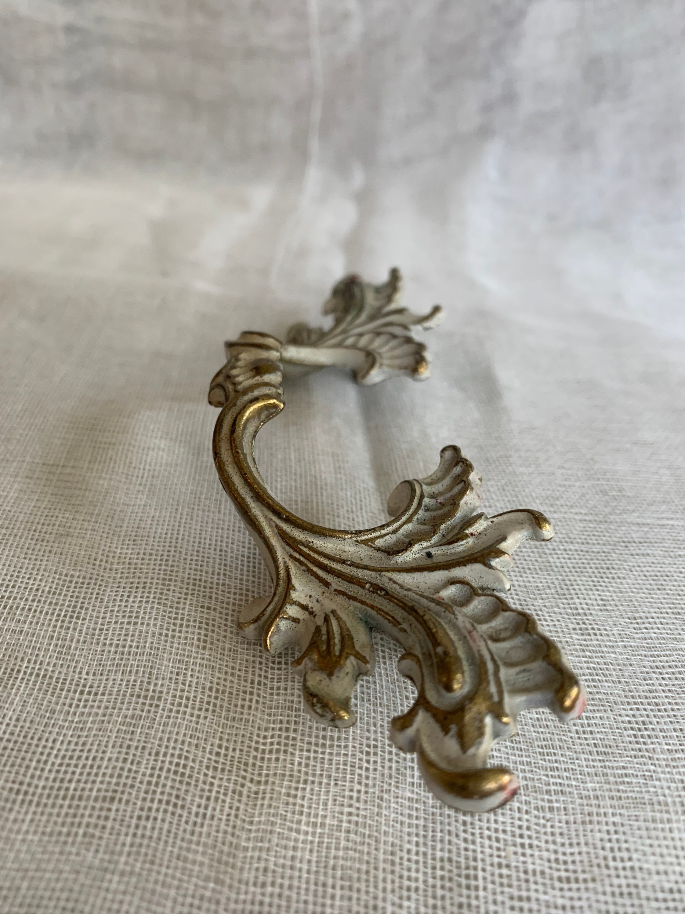 3” Center French Provincial Filigree Brass Drawer Pull ~ Gold & White ...