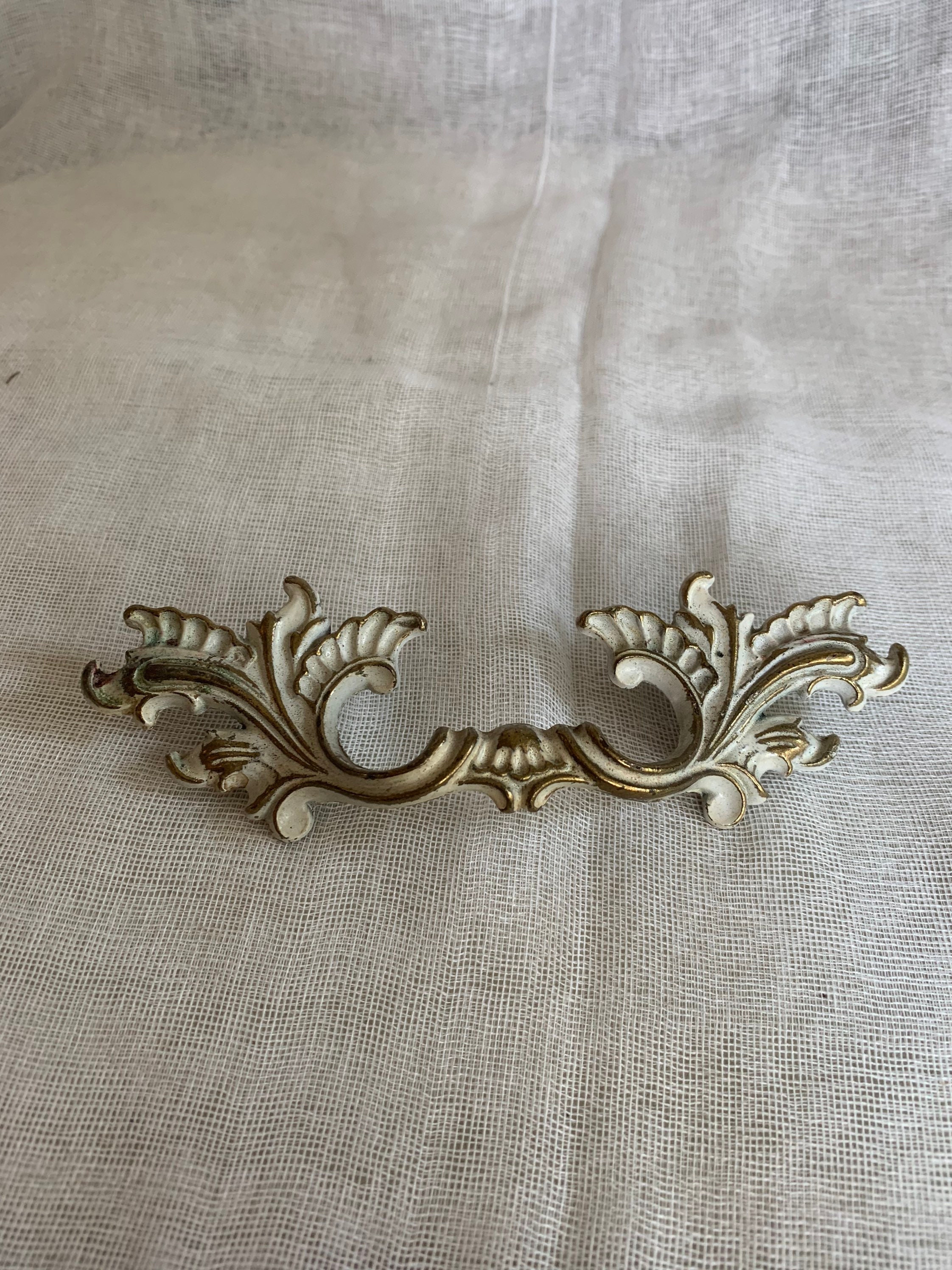 3” Center French Provincial Filigree Brass Drawer Pull ~ Gold & White ...