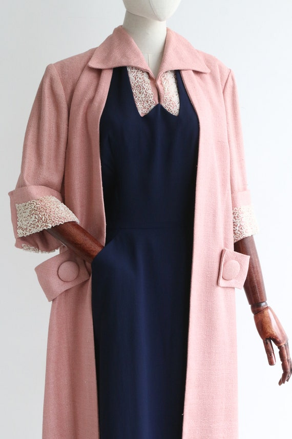 Vintage 1950s Navy And Pink Dress And Coat Set Uk 10 U Gem