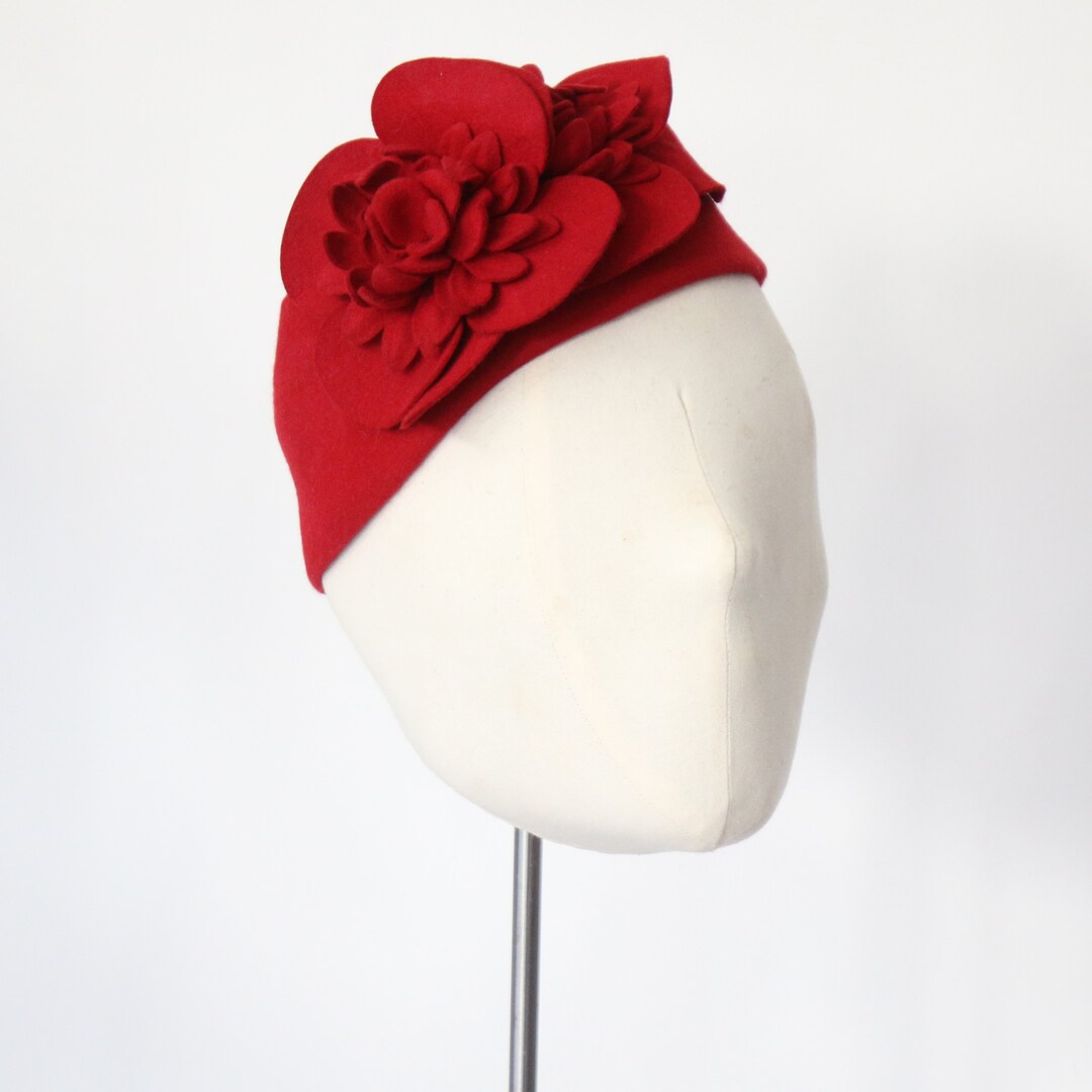 Vintage 1940's Red Felt Floral Calot Hat Original 1940s - Etsy