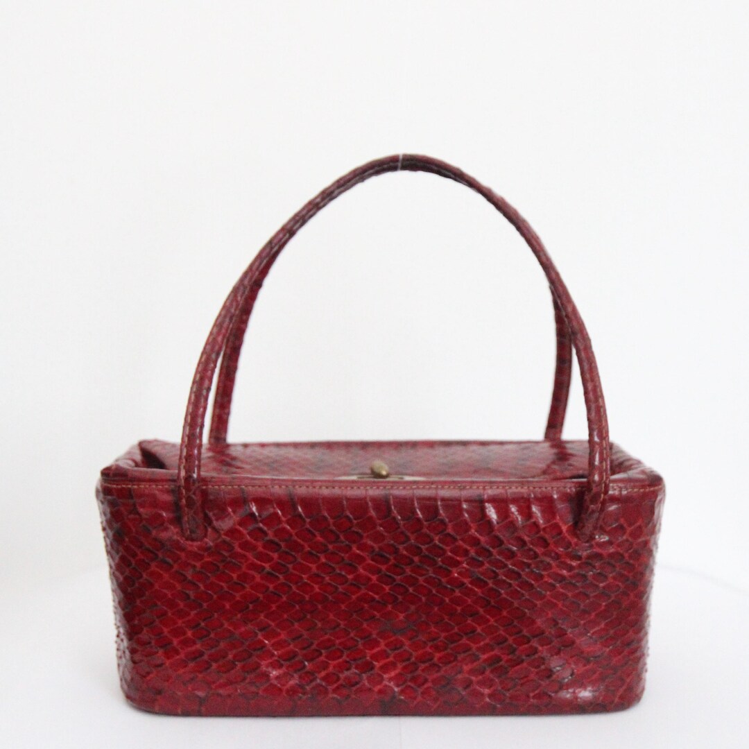 Vintage 1940's Red Leather Box Bag Original 1940's Red Serpent Top ...
