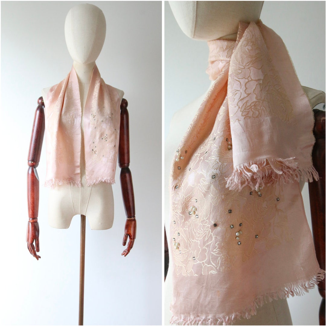 Vintage 1950's Blush Pink Silk Brocade Neck Scarf Original 1950's Blush ...