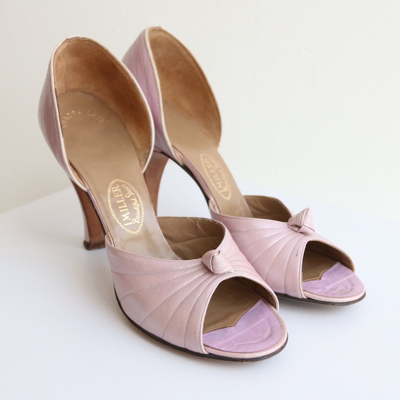 Vintage 1940s Lilac Leather Peep Toe Heels Vintage Etsy