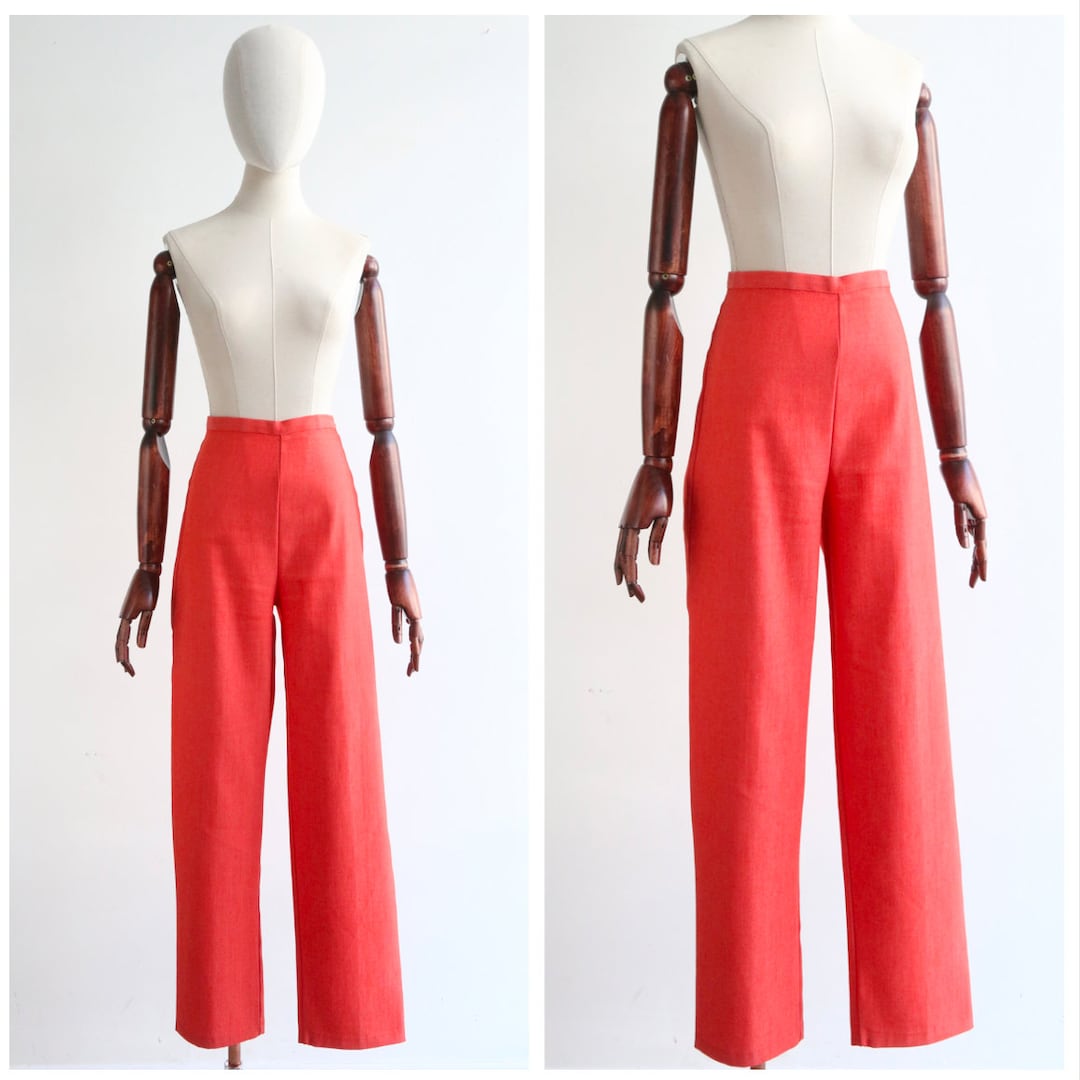 Vintage 1950's Coral Denim Trousers UK 10 US 6 1950s Trousers 1950s ...