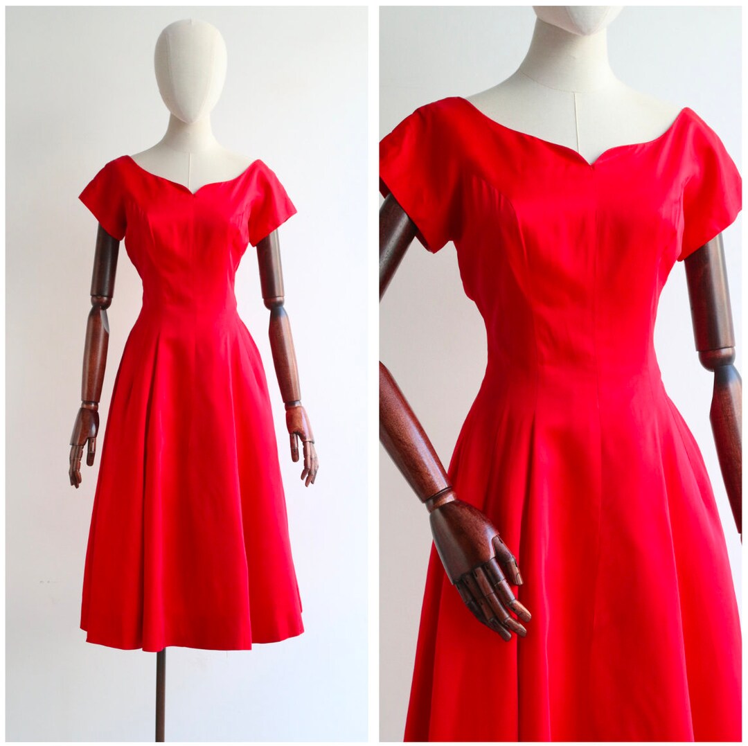 Vintage 1950's Red Satin Dress UK 10 US 6 Original 1950s - Etsy