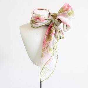 Vintage 1950's Silk Chiffon Rose Print Scarf Original 1950 Hand Rolled ...