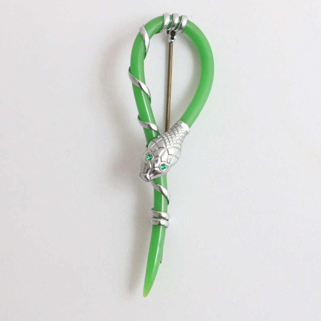Vintage 1920's Chrome & Lucite Serpent Brooch Original 1920s Brooch ...
