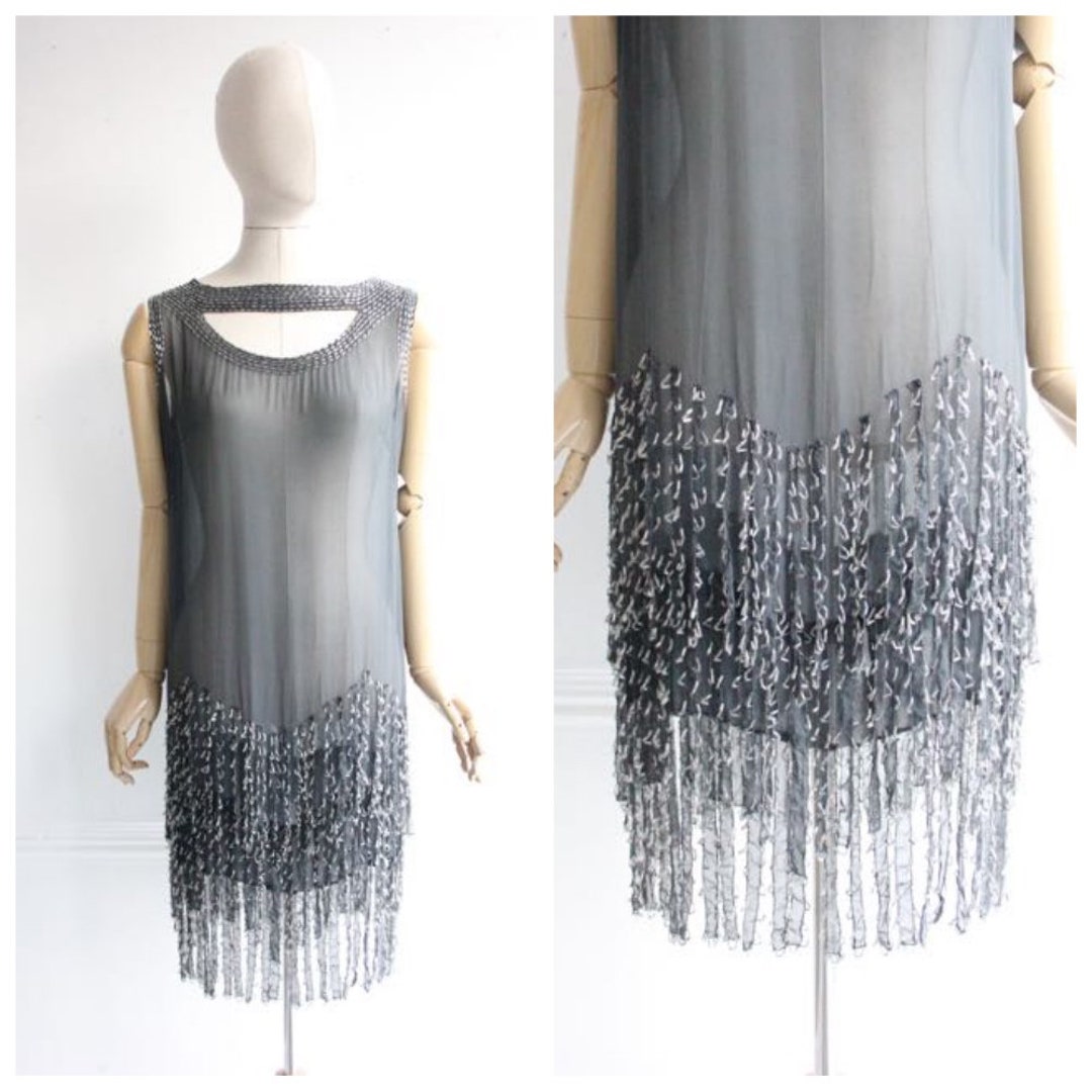 Vintage 1920's Dress Beaded Flapper Roaring Twenties Evening Dress ...