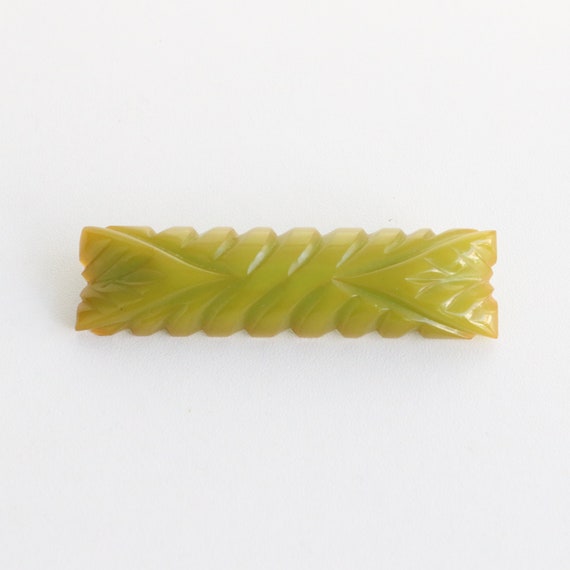 Vintage 1940's carved green bakelite bar brooch origi… - Gem