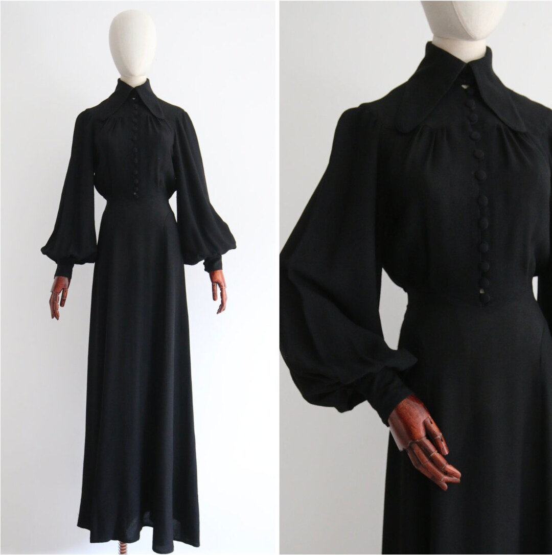 Vintage 1970's Black Moss Crepe Ossie Clark Dress UK 12 US 8 Original ...