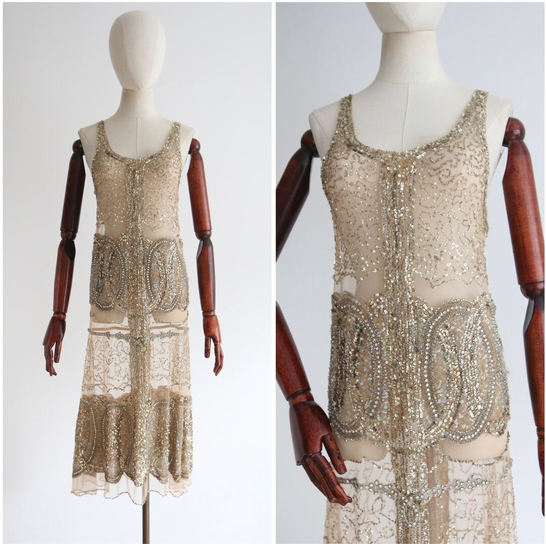 Vintage 1920's Gold Beaded Dress Original 1920's Tulle Beaded and ...