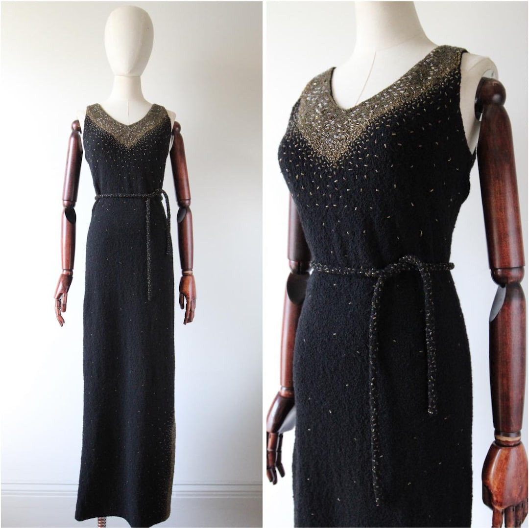 Vintage 1960's Black and Gold Beaded Gene Shelly Dress Vintage 1960 ...