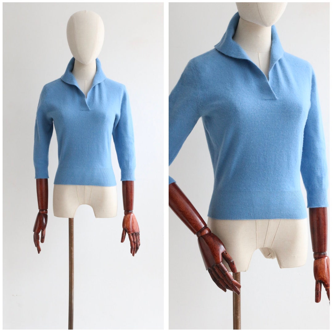 Vintage 1950's Blue Lambs Wool Jumper UK 10 US 6 1950s Jumper Original ...