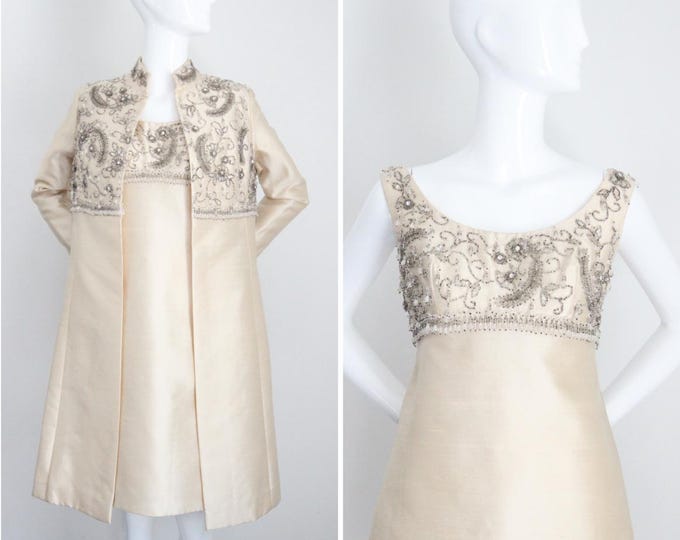 Vintage 1960's Cream Silk Dress and Coat Suit 1960's Cream Shantung ...