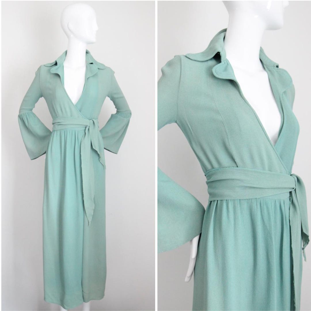 Vintage 1970s Ossie Clark for Radley Moss Crepe Eau De Nil Wrap Dress ...