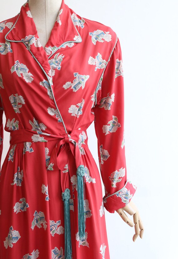 Vintage 1940's housecoat original 1940's coral pink n… - Gem
