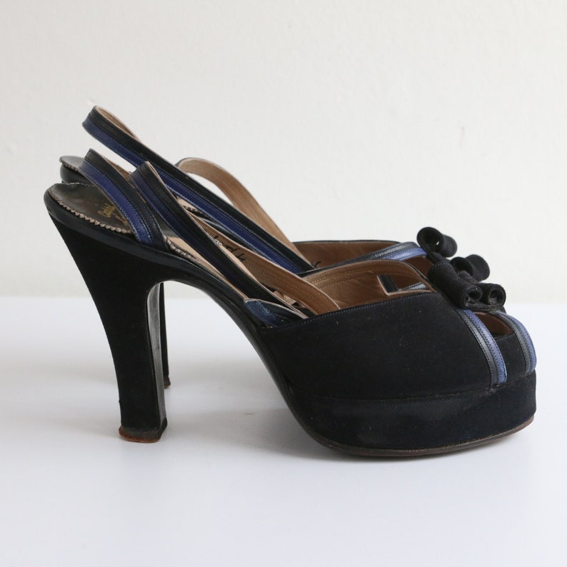 Vintage 1940's Blue Suede Peep Toe Platforms UK 2 EU 35 US - Etsy