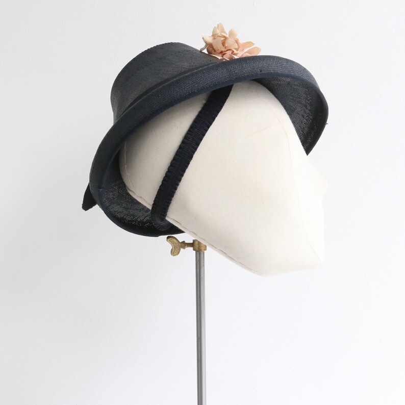 Vintage 1940's Navy Blue & Blush Straw Trilby Vintage | Etsy