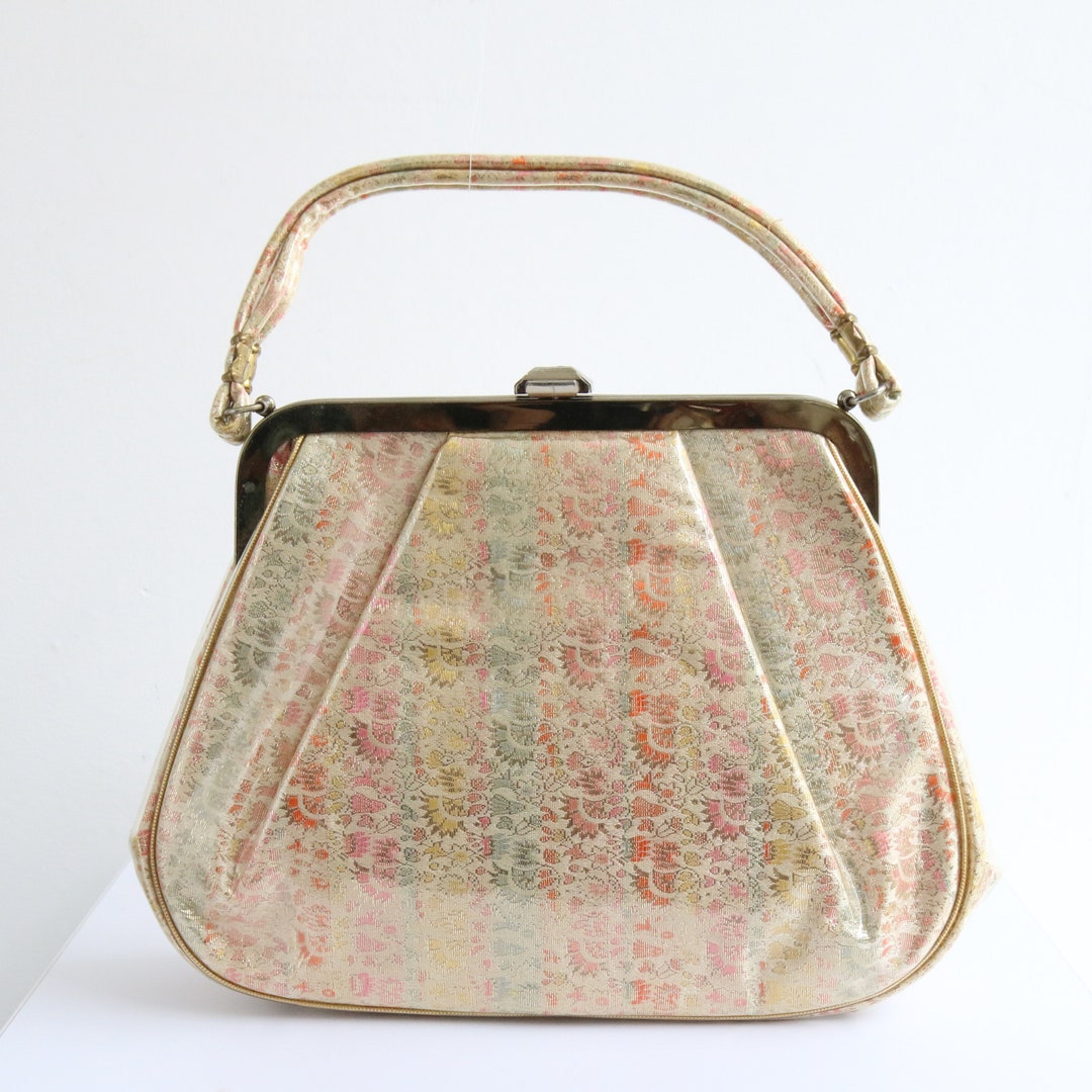 Vintage 1950's Vinyl Sunset Brocade Handbag Original 1950s Bag 1950s ...