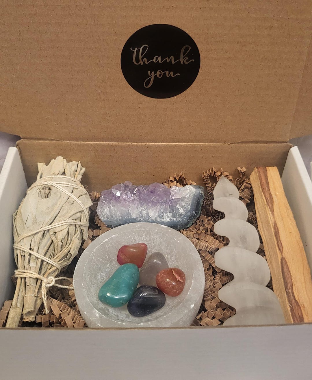 Selenite Smudge Box White Sage Palo Santo Sticks Crystals Amethyst ...