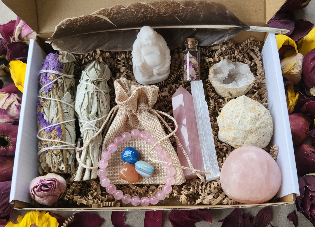 Rose Quartz Gift Box Crystal Gift Box Love Box Sage Smudge Kit - Etsy