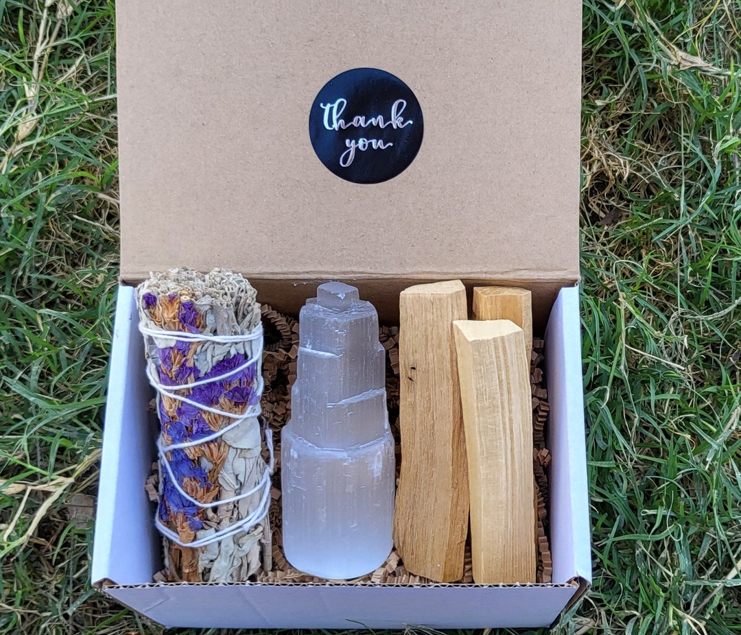 Selenite Sage Bundle Gift Box Gift Set White Sage Palo Santo Selenite ...
