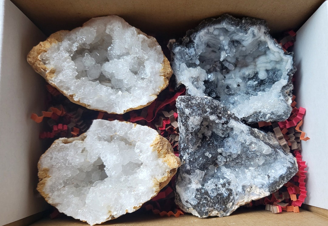 Set of Four Opened Geode Clusters Trancas Geodes Crystal Quartz Geodes ...