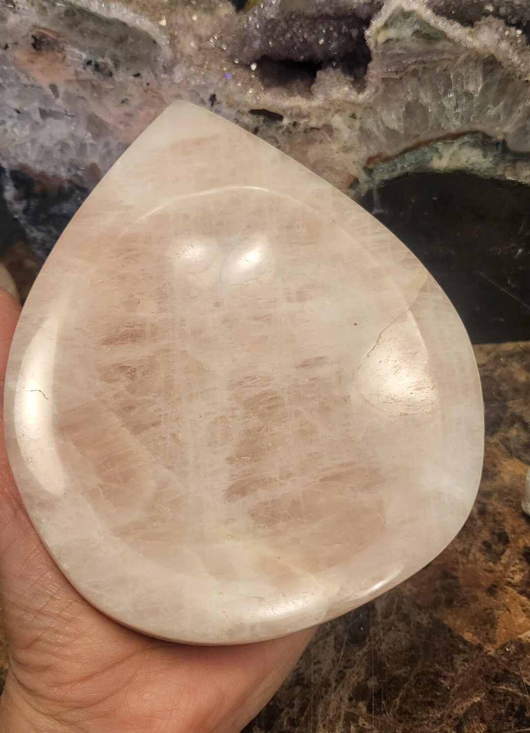 Large Tear Drop Rose Quartz Dish Bowl Crystals Polished Stone Tricket ...