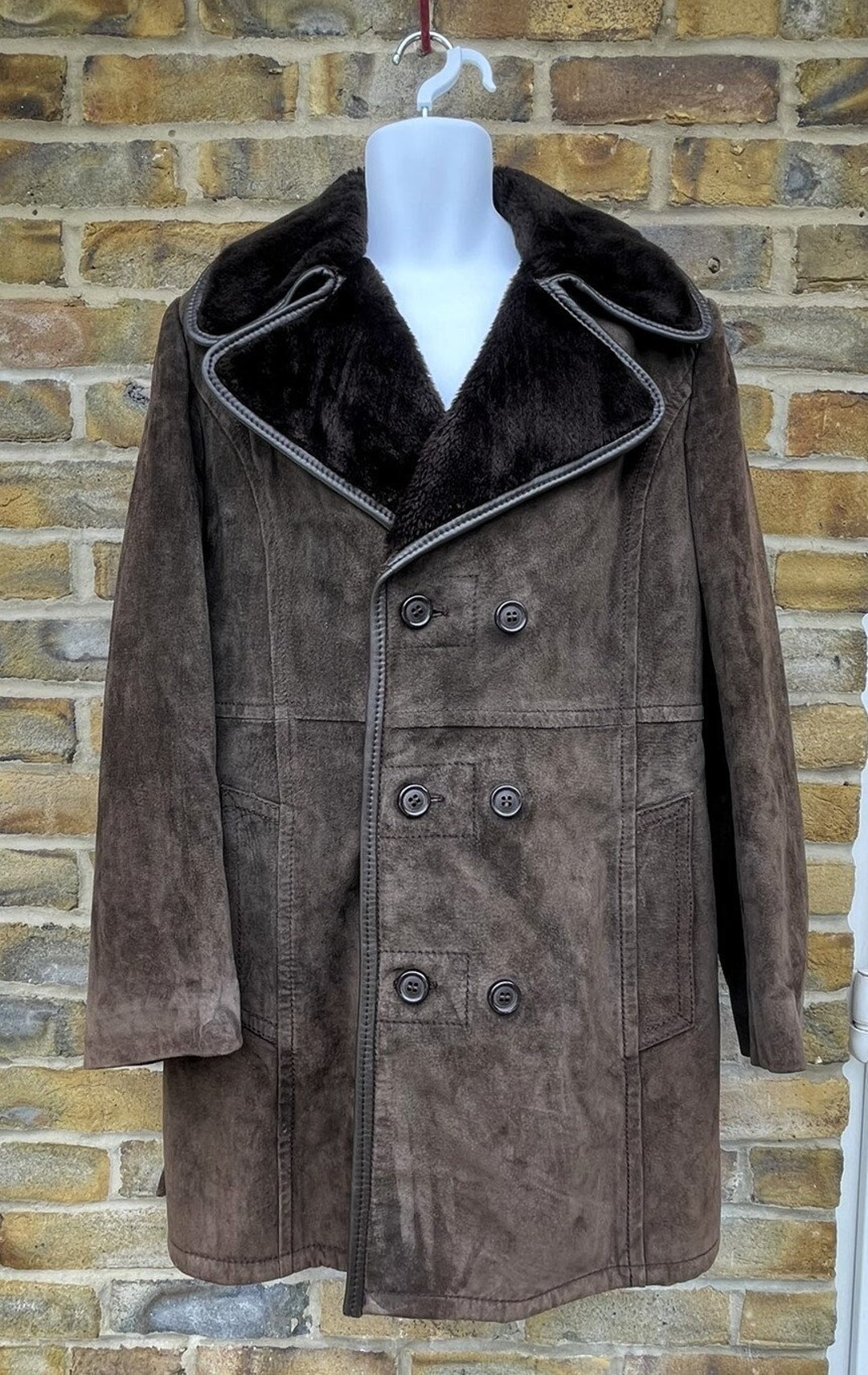 Vintage 1970's Original Genuine Dark Brown Pigskin Suede Retro Coat ...