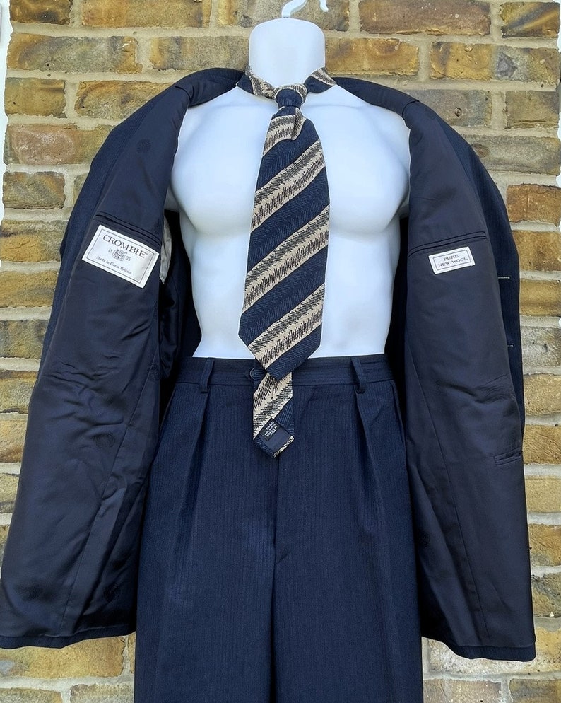 Vintage 1990's "crombie" Classic Style Dark Navy Wool Suit, Size UK 42 ...