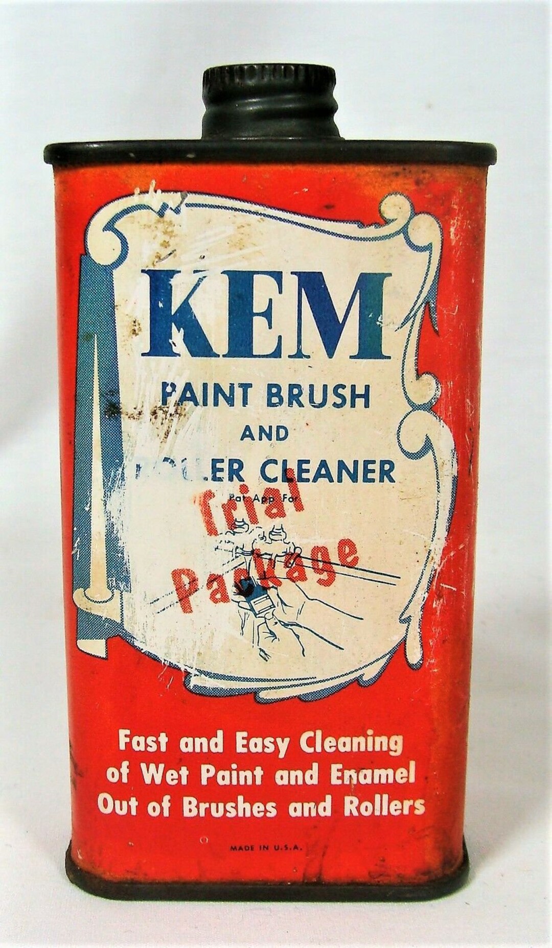 Vtg KEM Paint Brush Cleaner Sample Handy Oilier Size Tin Made Sherwin ...