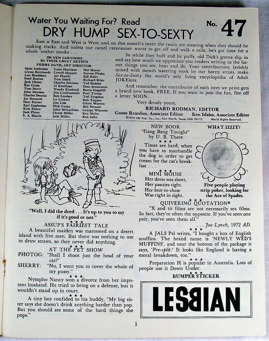 Vintage 1973 Dry Hump Sex To Sexty Humor Cartoon Magazine Book 47