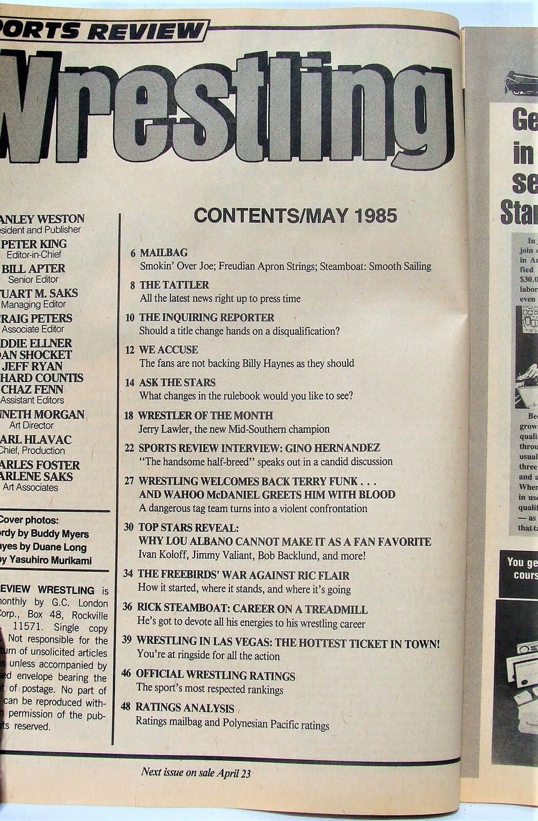 Wrestling Magazine May 1985 Lou Albano Freebirds Ric Flair Terry Gordy ...