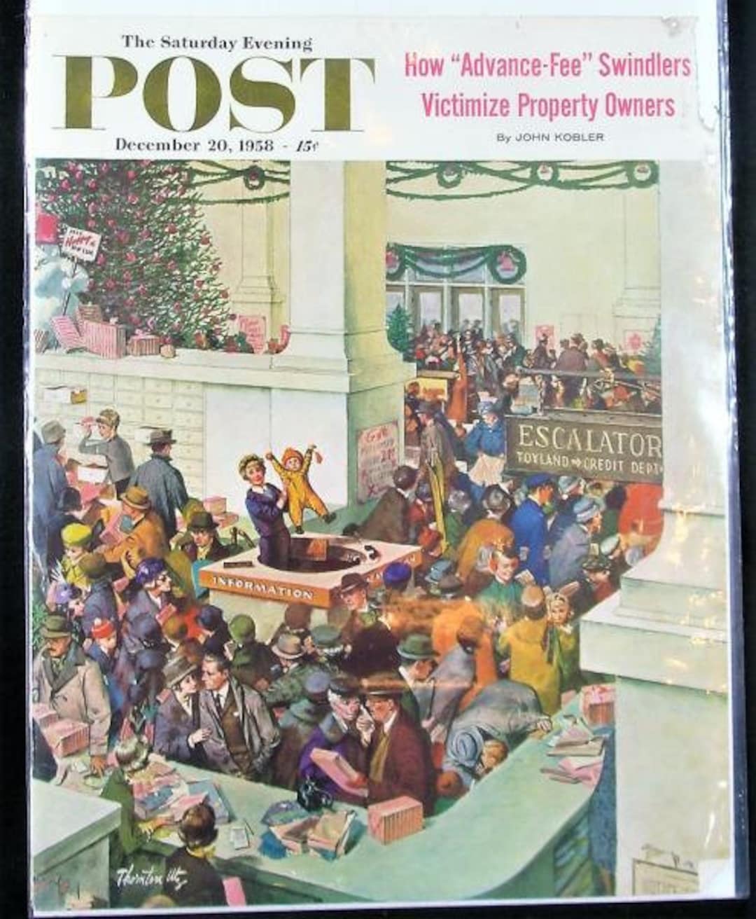 Saturday Evening Post Cover Only Dec 20 1958, Packed Store Shopping ...