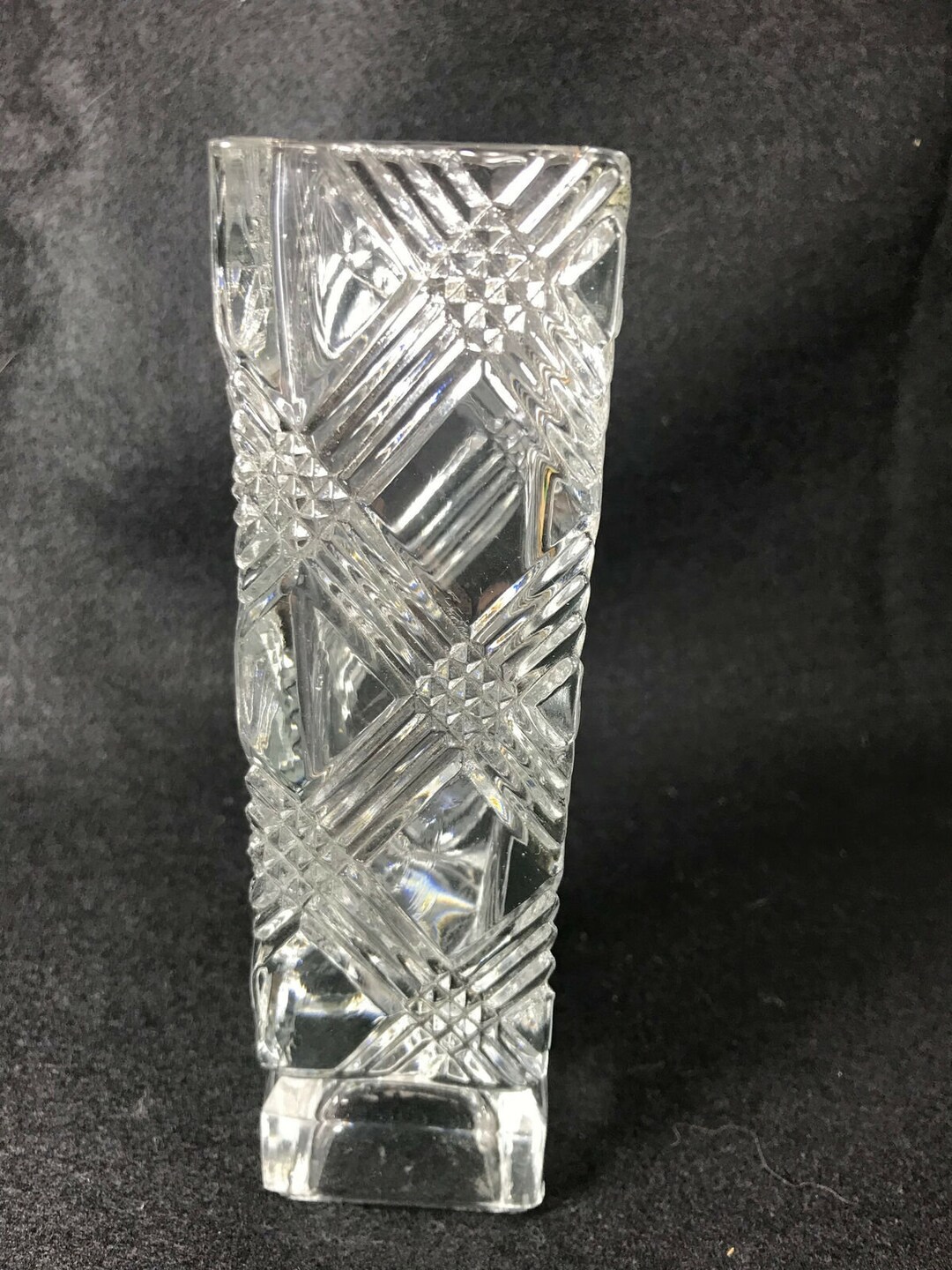 Vtg Fostoria Art Glass Avon 1980 Clear Criss Cross Diamond Square 6 1/8 ...