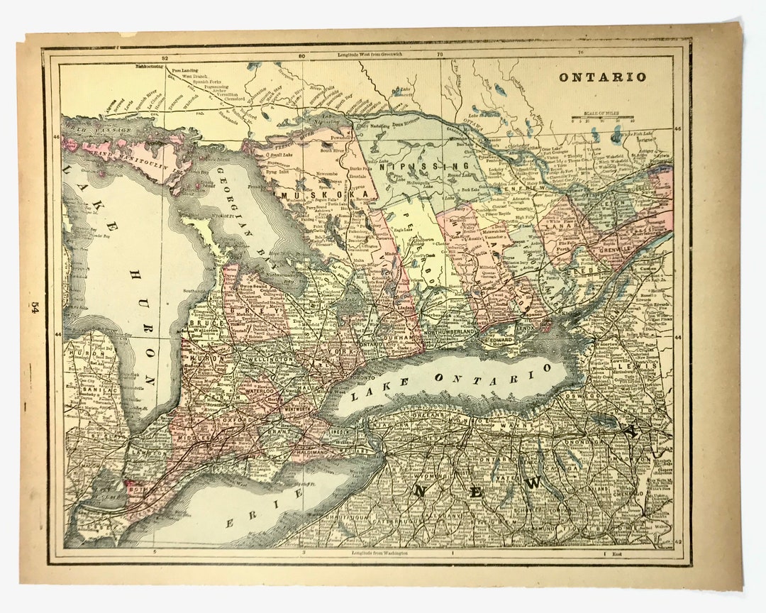 Antique C 1892 North America Map Double Sided Ontario Canada / Mexico ...