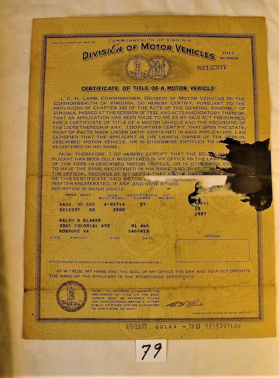Here is a Vintage Historical Document Auto Car Title Virginia - Etsy