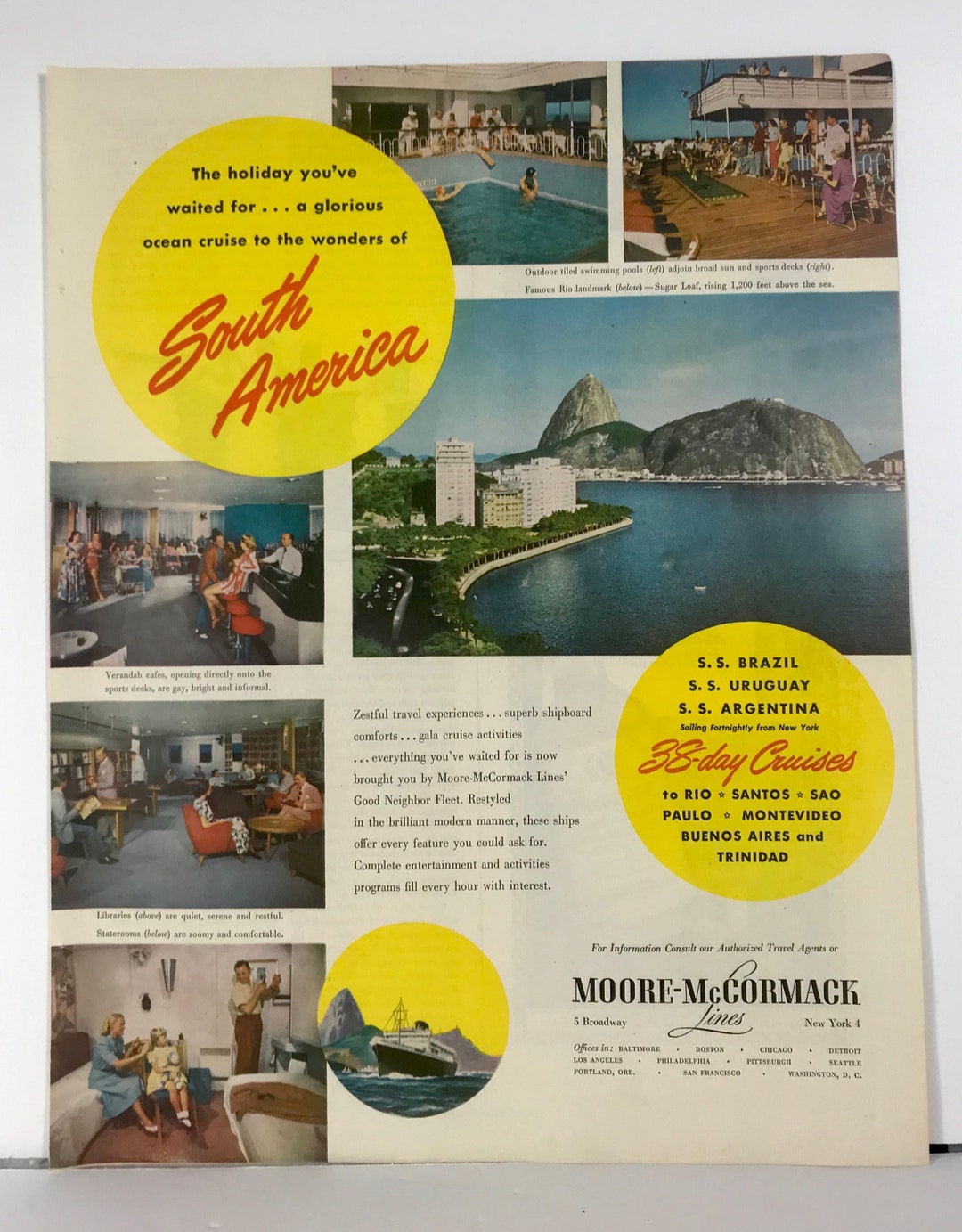 Vtg 1948 Moore - Mccormack Lines Print Ad South America Cruise Ship - Etsy
