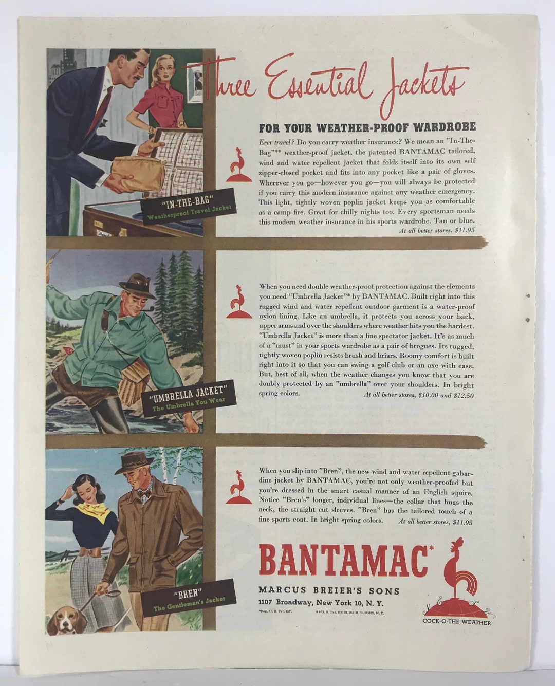 1947 Bantamac Marcus Breier's Sons Print Ad Vintage Men's Fashion ...