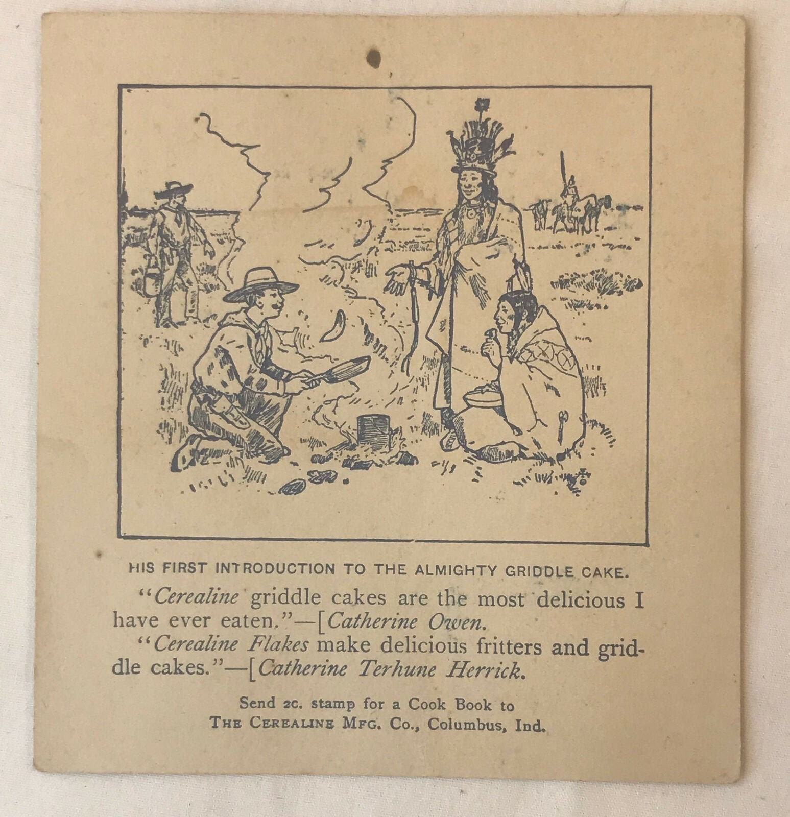 Cerealine Flakes Antique Trade Card 1890's Native American Campfire ...