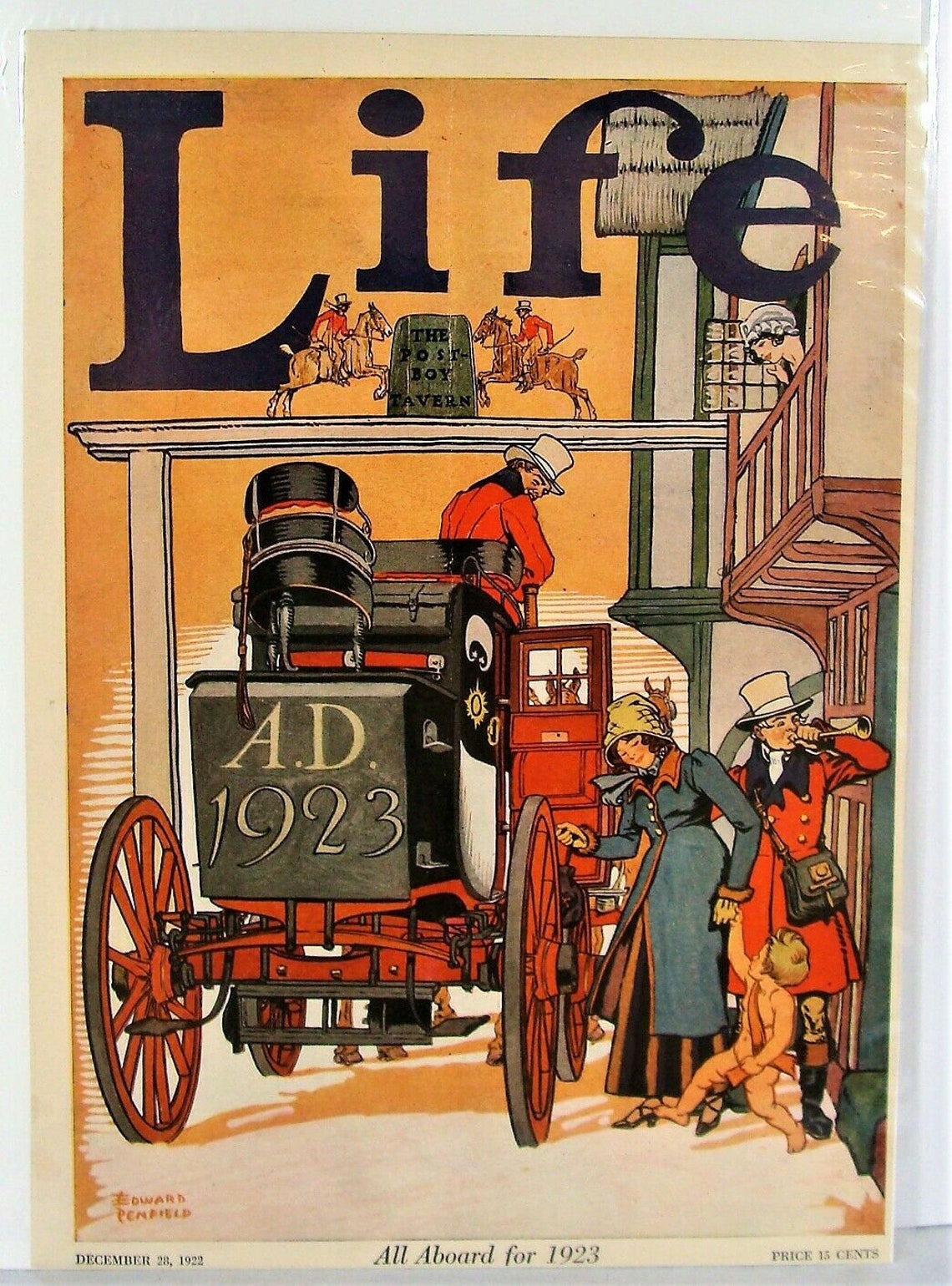 Dec 1922 Life Magazine Cover Mother & Cherub Carriage New Year 1923 Art ...
