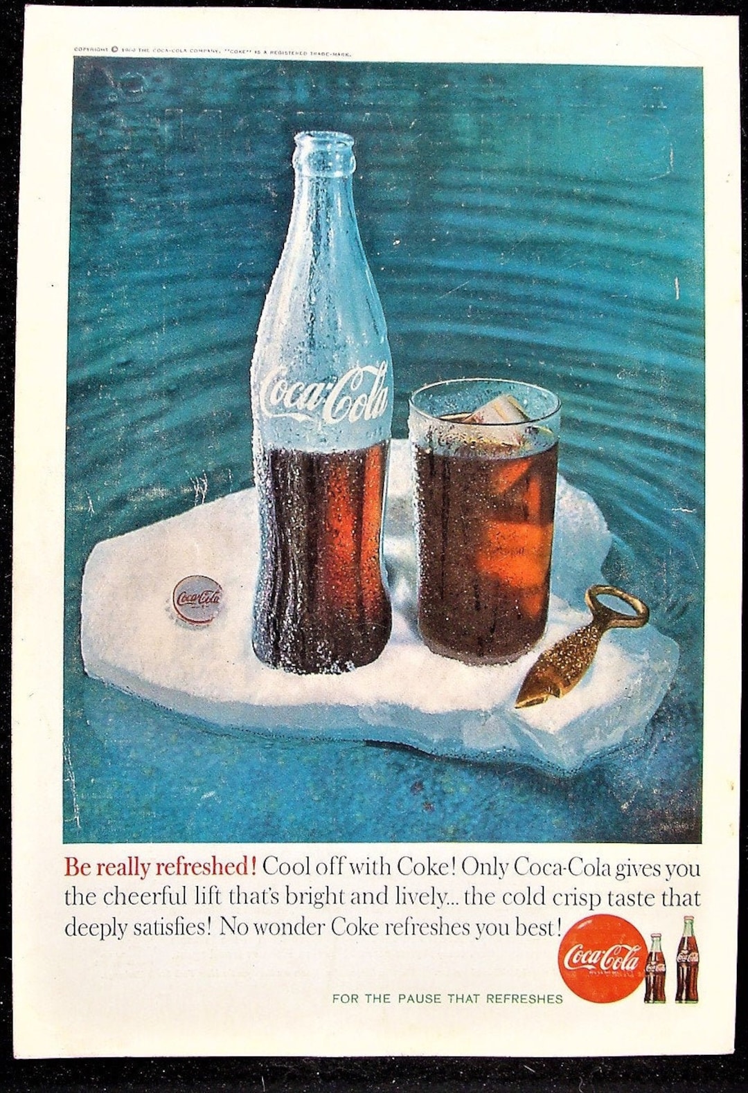 1960 Coca-cola Coke Floating Iceberg 16 Oz Bottle & Cap Glossy Photo ...