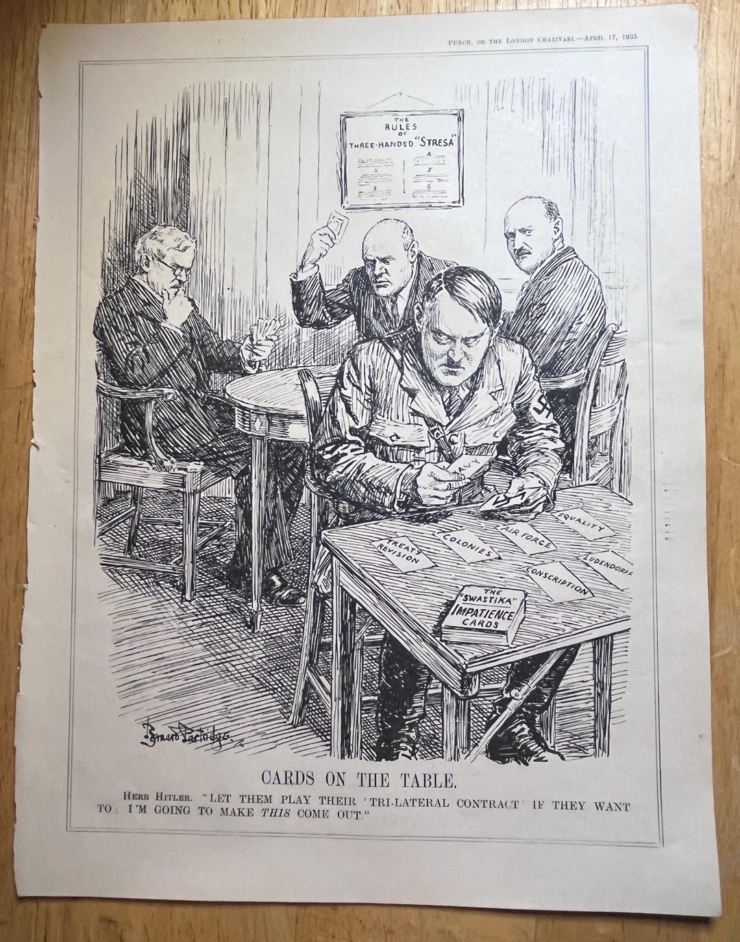 Original 1935 Hitler WWII British Political Cartoon Satire "cards on ...