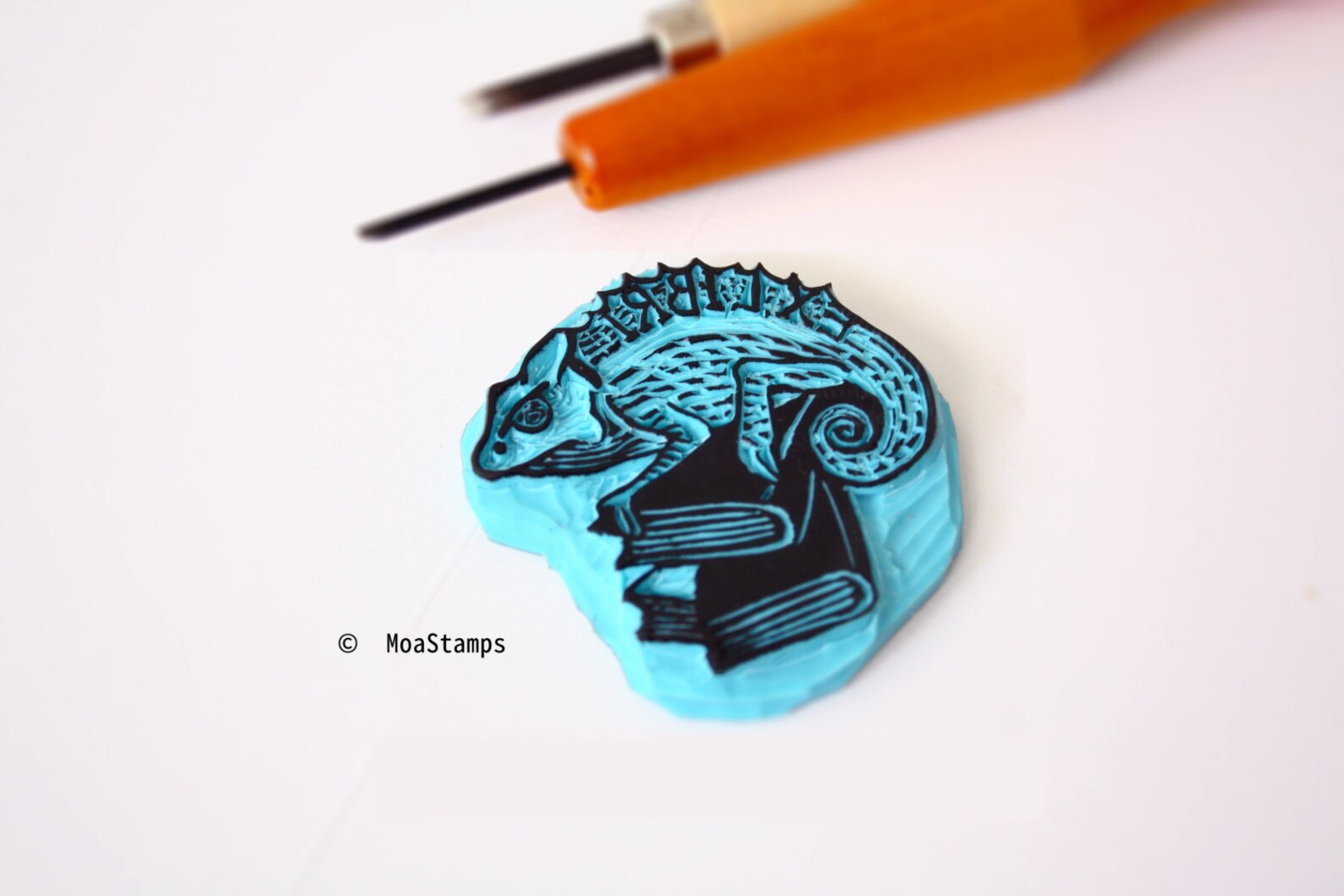 Hand Carved Chameleon Ex Libris Stamp Chameleon Stamp Home - Etsy