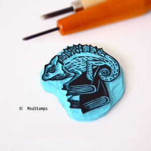 Hand Carved Chameleon Ex Libris Stamp, Chameleon Stamp, Home Library ...